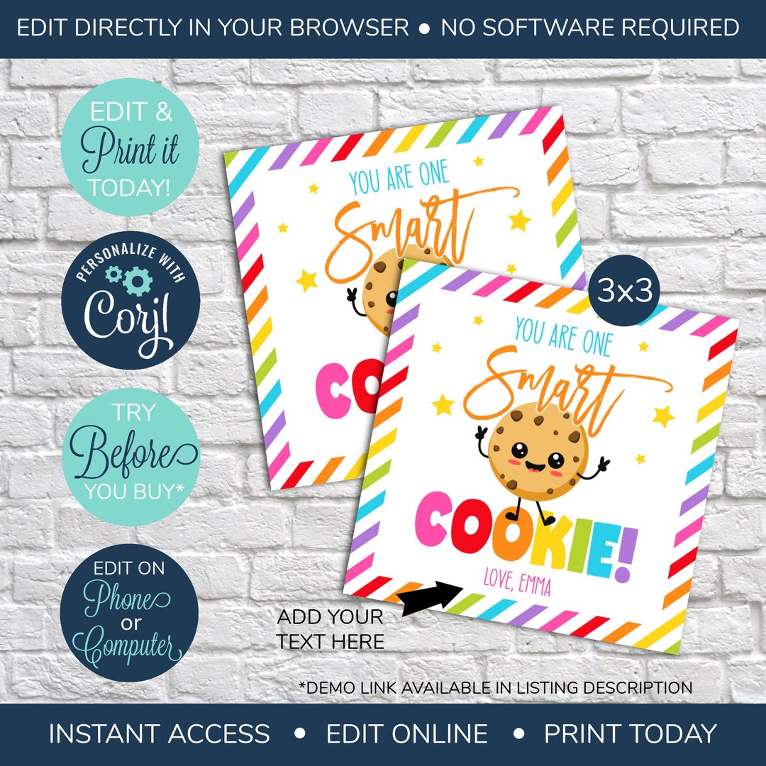 EDITABLE One Smart Cookie Tags, Printable You Are One Smart Cookie ...