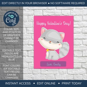 EDITABLE Classroom Valentine's Day Cards, Cute Cat Valentine, Cat ...
