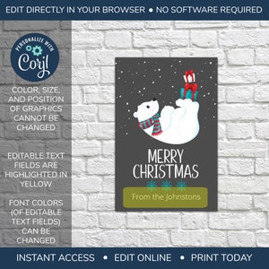 EDITABLE Christmas Gift Tags Christmas Favor Tags Polar Bear - Etsy