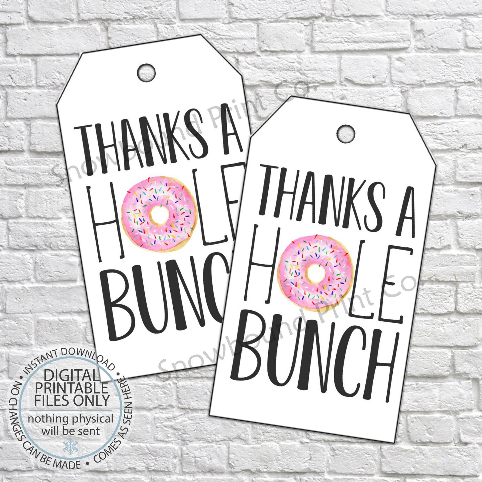Thanks A Hole Bunch Donut Favor Tags, Donut Birthday, Thank You Tags ...