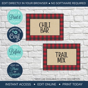 EDITABLE Buffalo Plaid Party Food Tents, Lumberjack Birthday Food ...