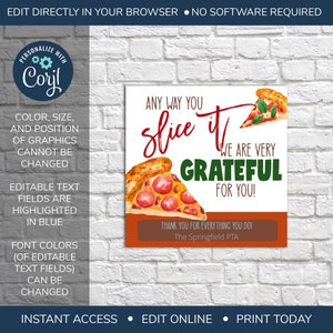 EDITABLE Pizza Gift Tag, Any Way You Slice It, Teacher Staff Employee ...