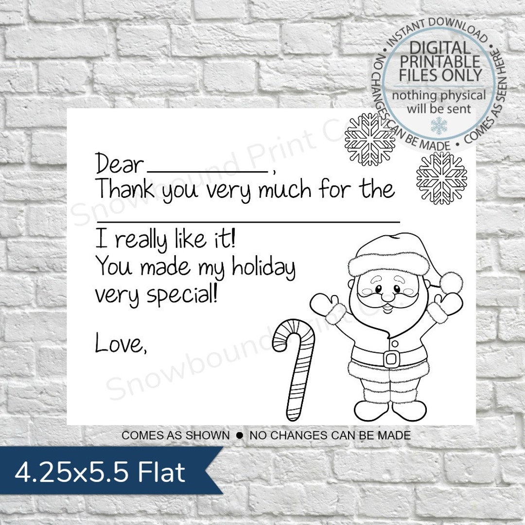 Printable Thank You Postcard, Printable Kids Fill-in Christmas Thank ...