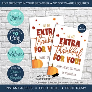 EDITABLE We Are Extra Thankful for You Tag, Extra Gum Gift Tag, Teacher ...