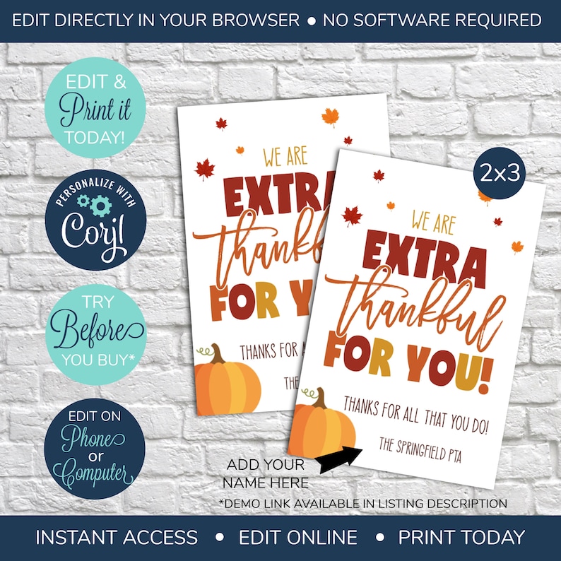 EDITABLE We Are Extra Thankful for You Tag Extra Gum Gift - Etsy