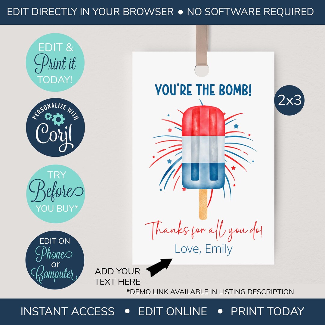EDITABLE 4th of July Tags, Bomb Pop Favor Tag, Thank You Tag, Birthday ...