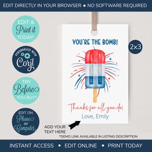 EDITABLE 4th of July Tags, Bomb Pop Favor Tag, Thank You Tag, Birthday ...