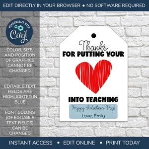 EDITABLE Thank You for Putting Your Heart Into Teaching, Valentine ...