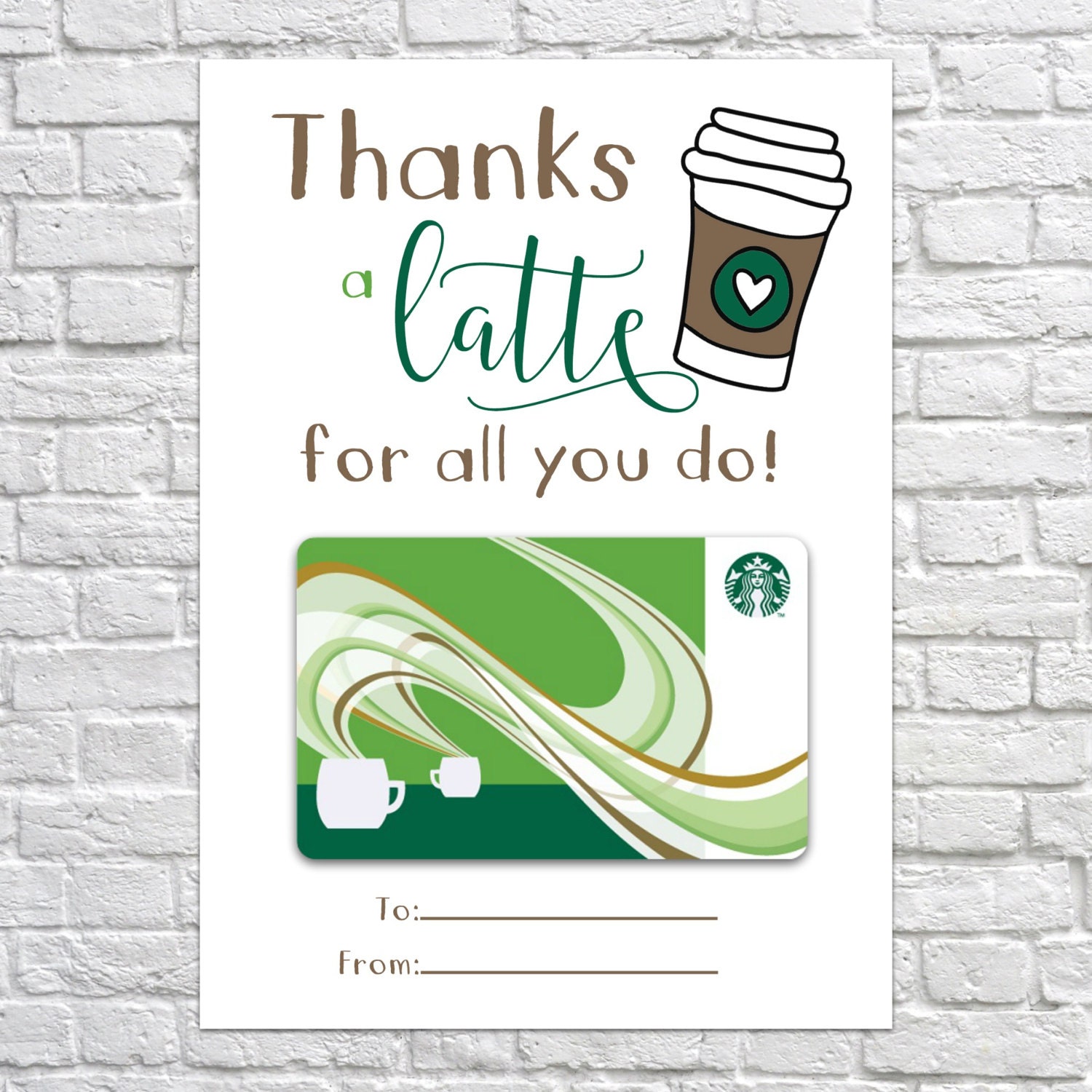 Printable Thanks a Latte for All You Do, Gift Card Holder, Thank You ...