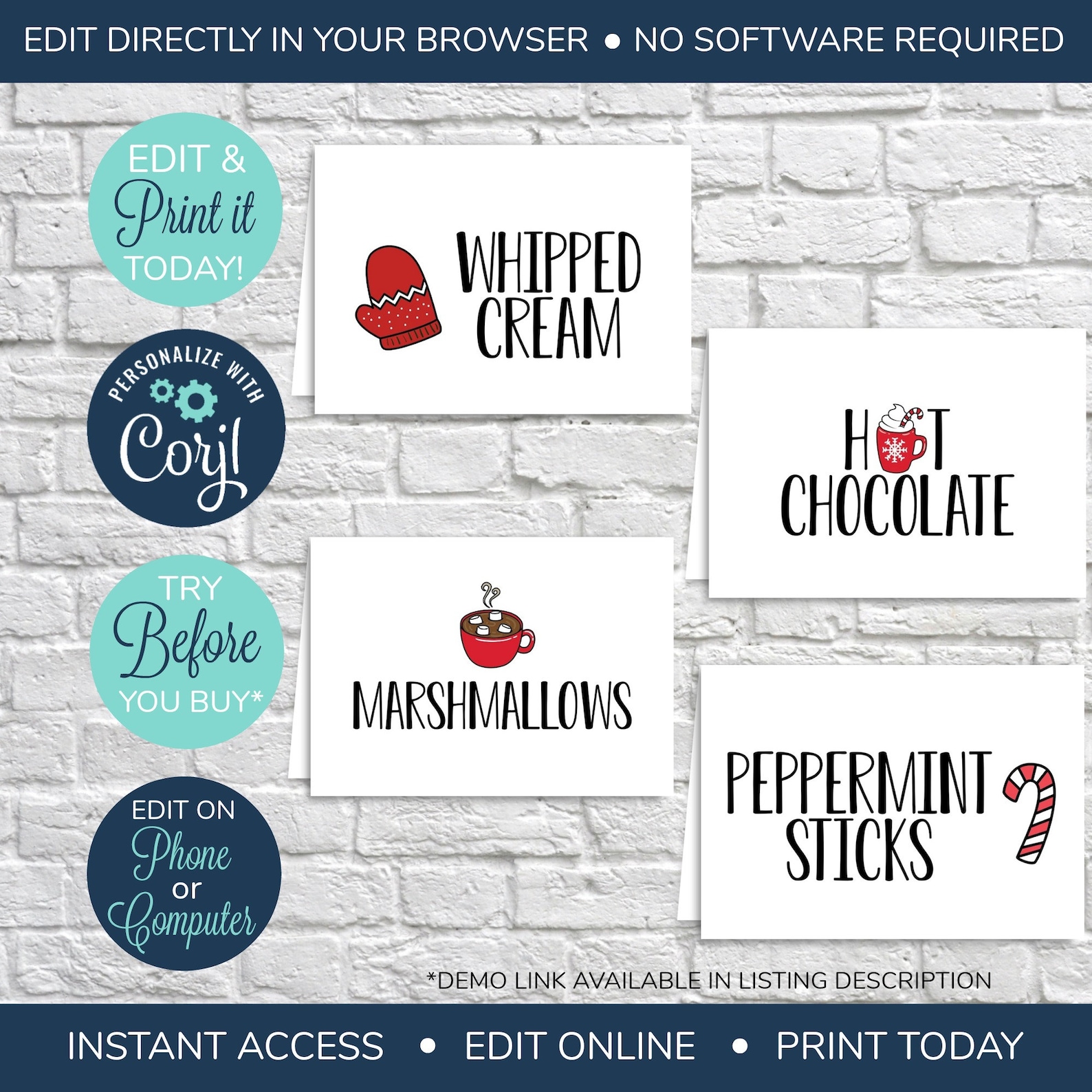 EDITABLE Hot Chocolate Bar Food Labels Christms Party Food | Etsy