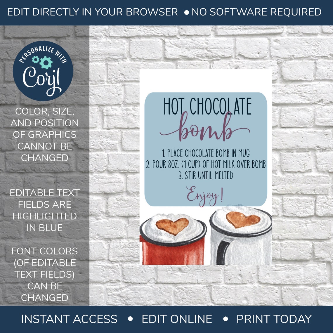 EDITABLE Hot Chocolate Bomb Tag Valentine's Day Hot Cocoa | Etsy