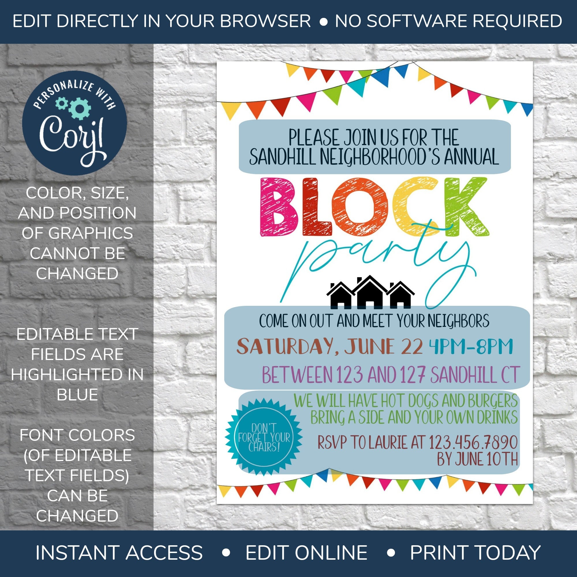 EDITABLE Neighborhood Block Party Invitation, Neighborhood Open House ...