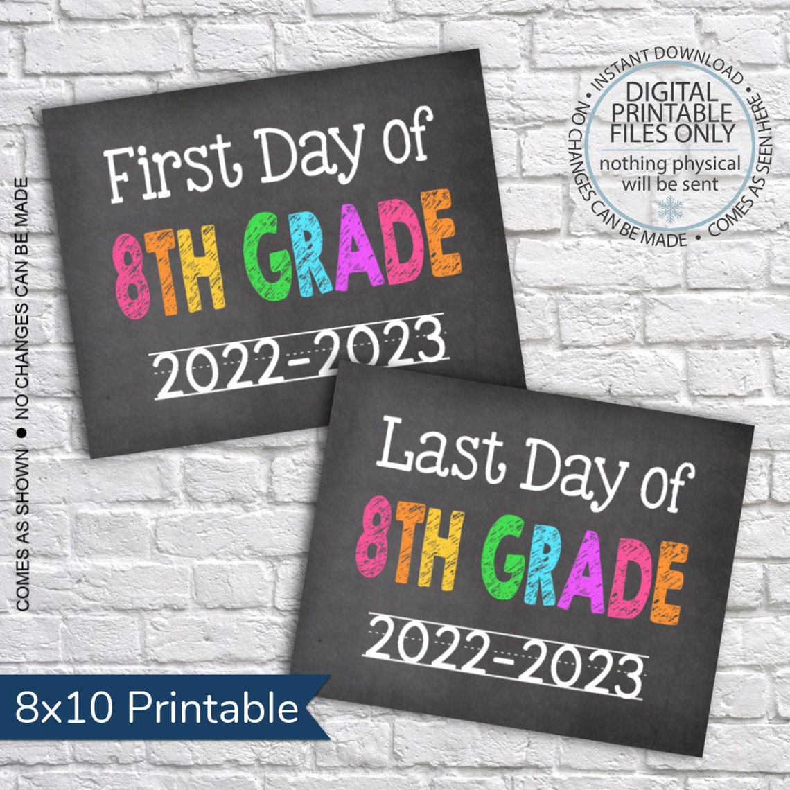 Printable First Day & Last Day of Eighth Grade 2022-2023 - Etsy