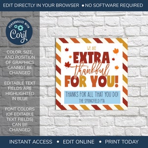 EDITABLE We Are Extra Thankful for You Tag, Extra Gum Gift Tag, Teacher ...