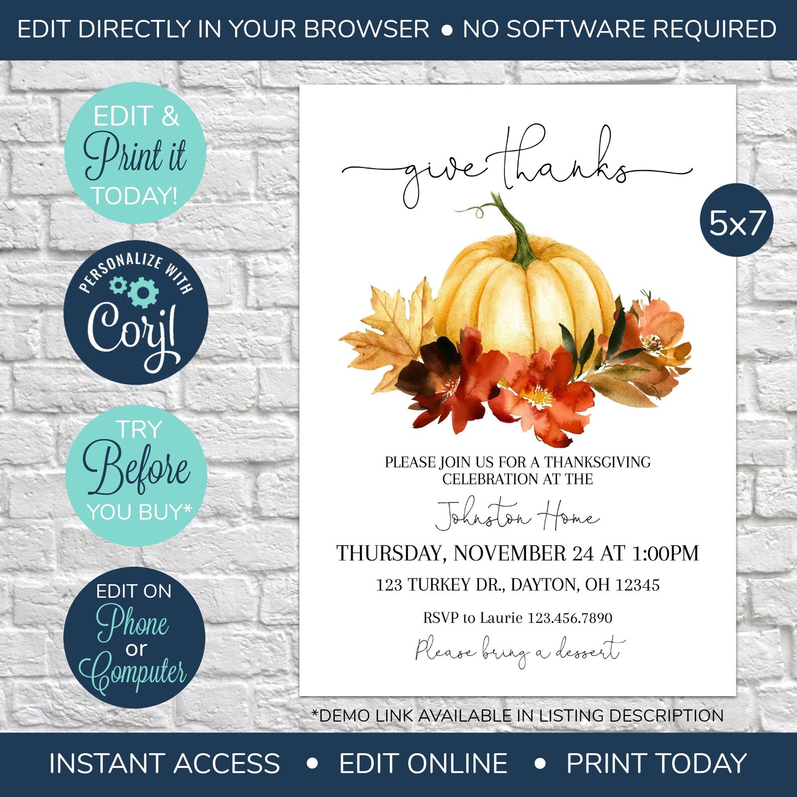EDITABLE Thanksgiving Party Invitation Friendsgiving - Etsy