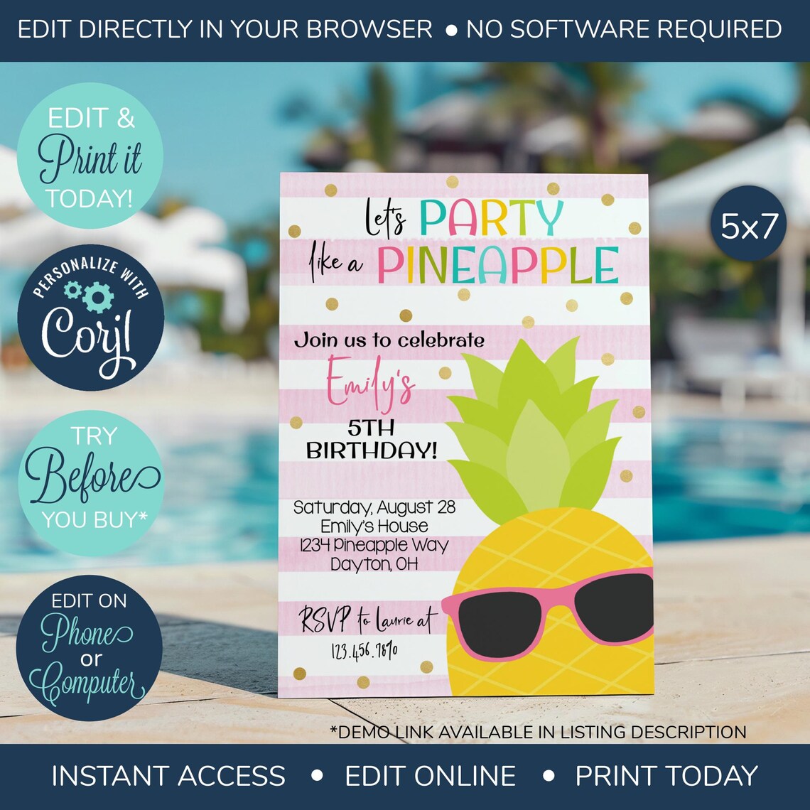 EDITABLE Pineapple Birthday Invitation, Party Like a Pineapple ...
