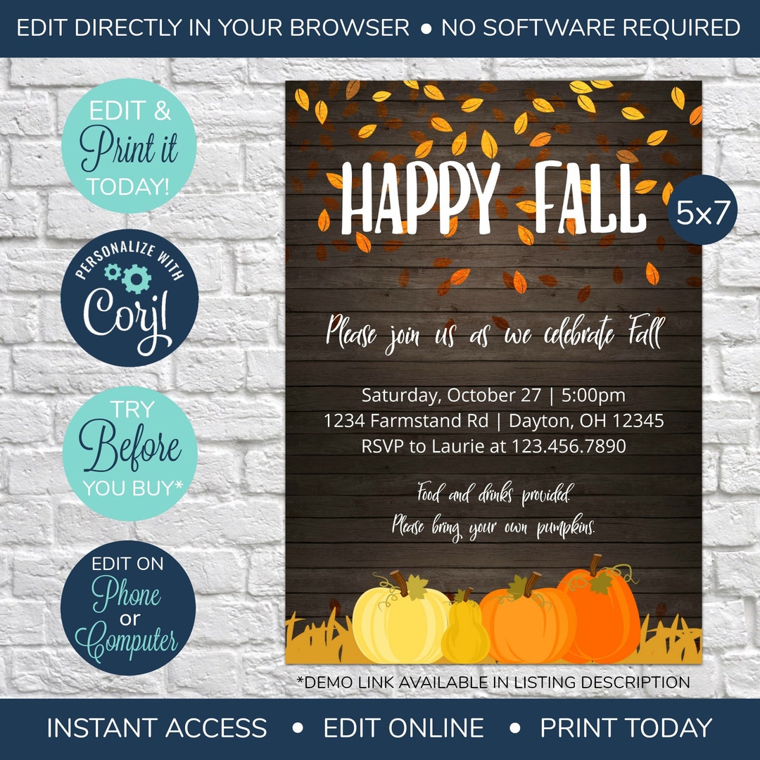 EDITABLE Fall Festival Invitation, Neighborhood Open House Invitation ...