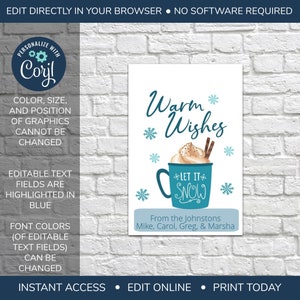 EDITABLE Christmas Gift Tags, Hot Cocoa Favor Tags, Warm Wishes Tag ...
