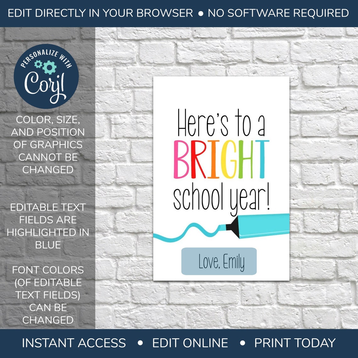 EDITABLE Back to School Teacher Gift Tag Bright School Year - Etsy