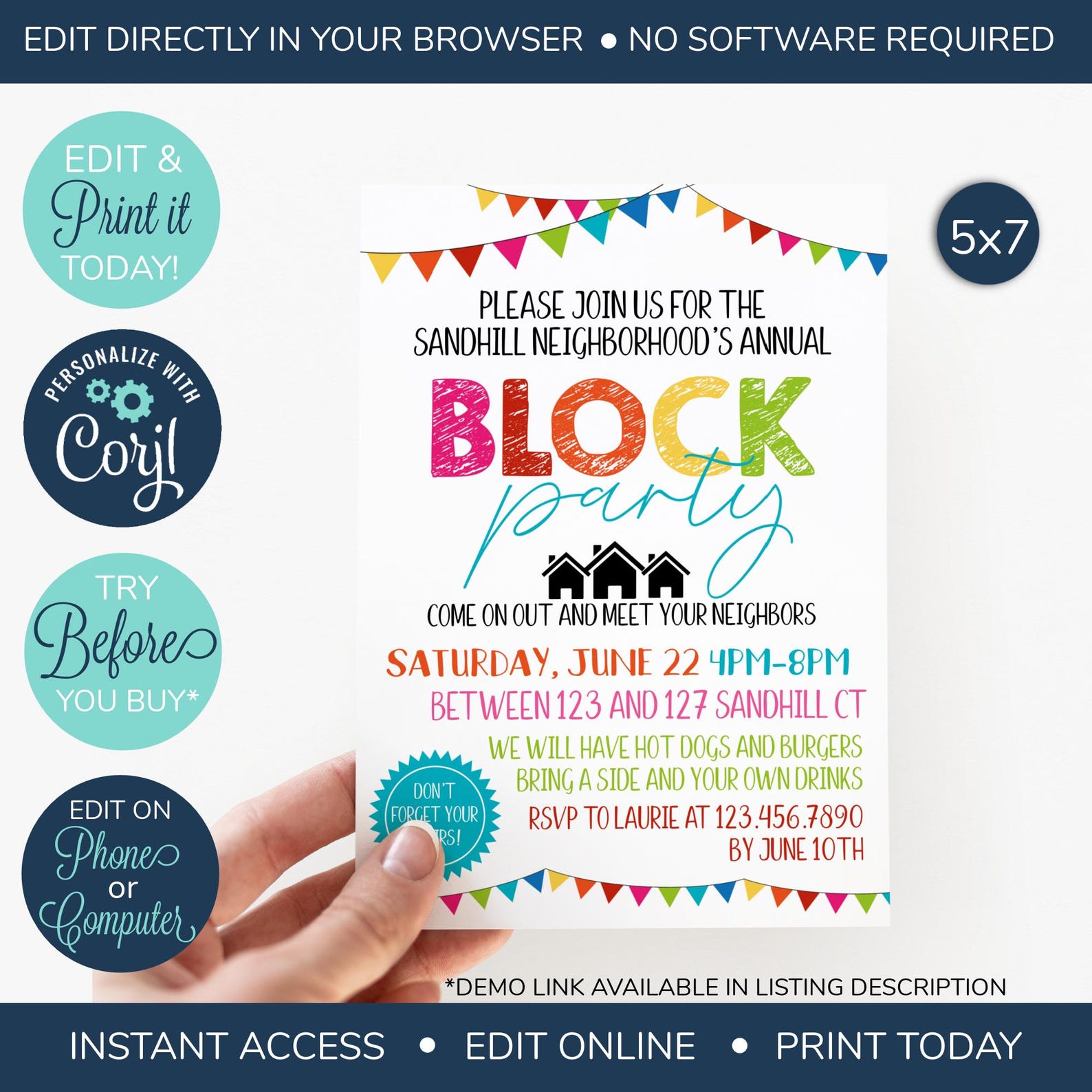 EDITABLE Neighborhood Block Party Invitation, Neighborhood Open House ...
