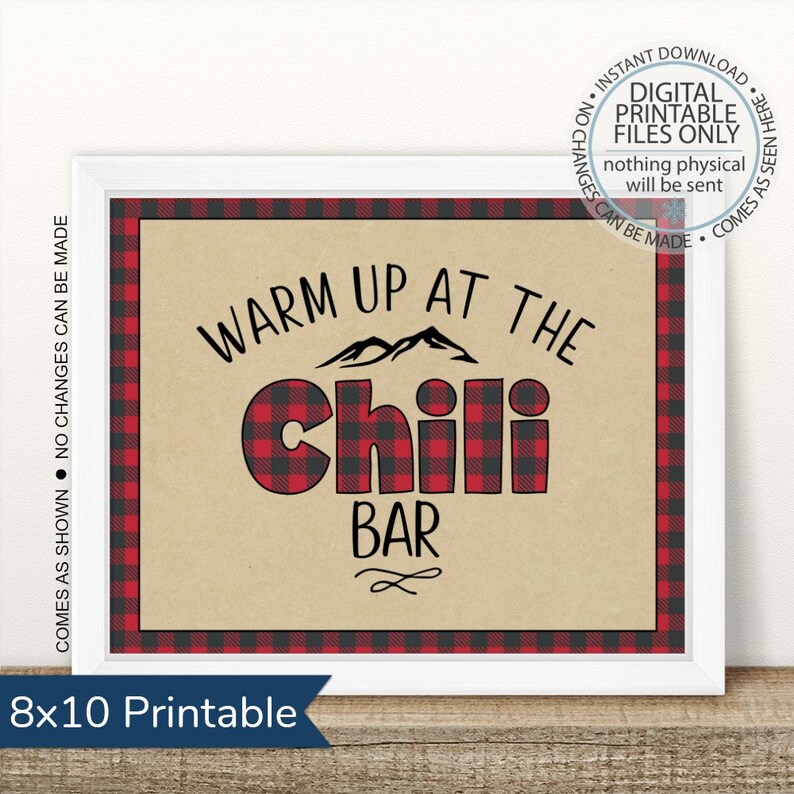 Printable Chili Bar Sign, Chili Buffet Table Sign, Warm up Here Sign ...