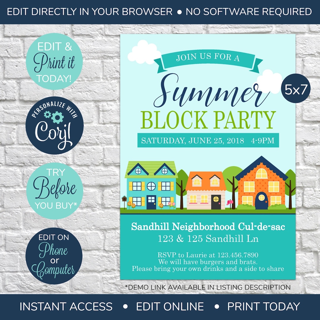 EDITABLE Neighborhood Party Invitation, Neighborhood Open House ...