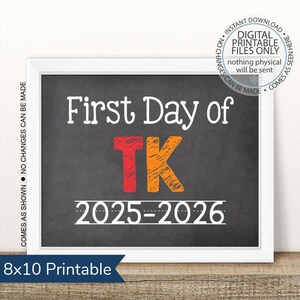 Printable First Day of Transitional Kindergarten Sign, First Day of TK ...