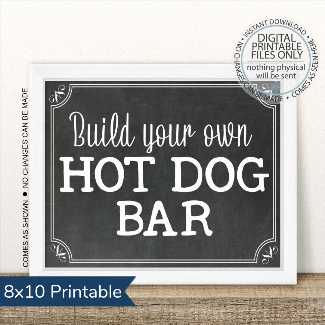Printable Hot Dog Bar Sign, Printable Hot Dog Table Sign, Hot Dog Sign ...