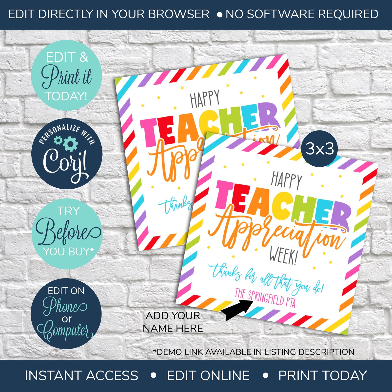 EDITABLE Teacher Appreciation Gift Tag Teacher Staff Employee - Etsy