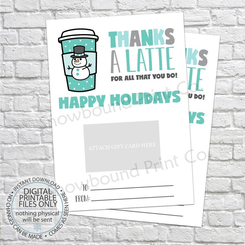 Printable Thanks a Latte for All You Do Christmas Gift Card - Etsy
