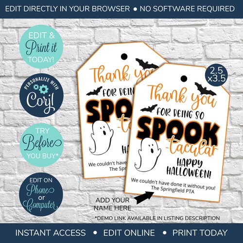 Thanks for Being Spook-tacular Tag Halloween Thank You Tags - Etsy