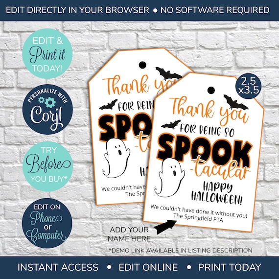 EDITABLE Halloween Thank You Tags Printable Thank You for | Etsy
