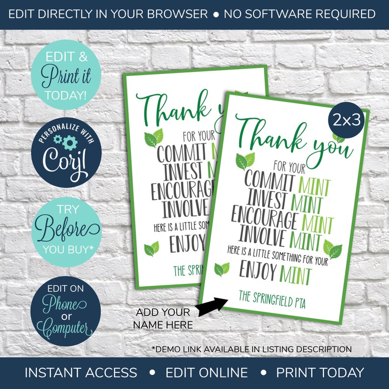 EDITABLE Mint Appreciation Gift Tag Teacher Staff Employee - Etsy