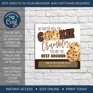 EDITABLE Cookie Appreciation Gift Tag, Teacher Staff Employee School ...