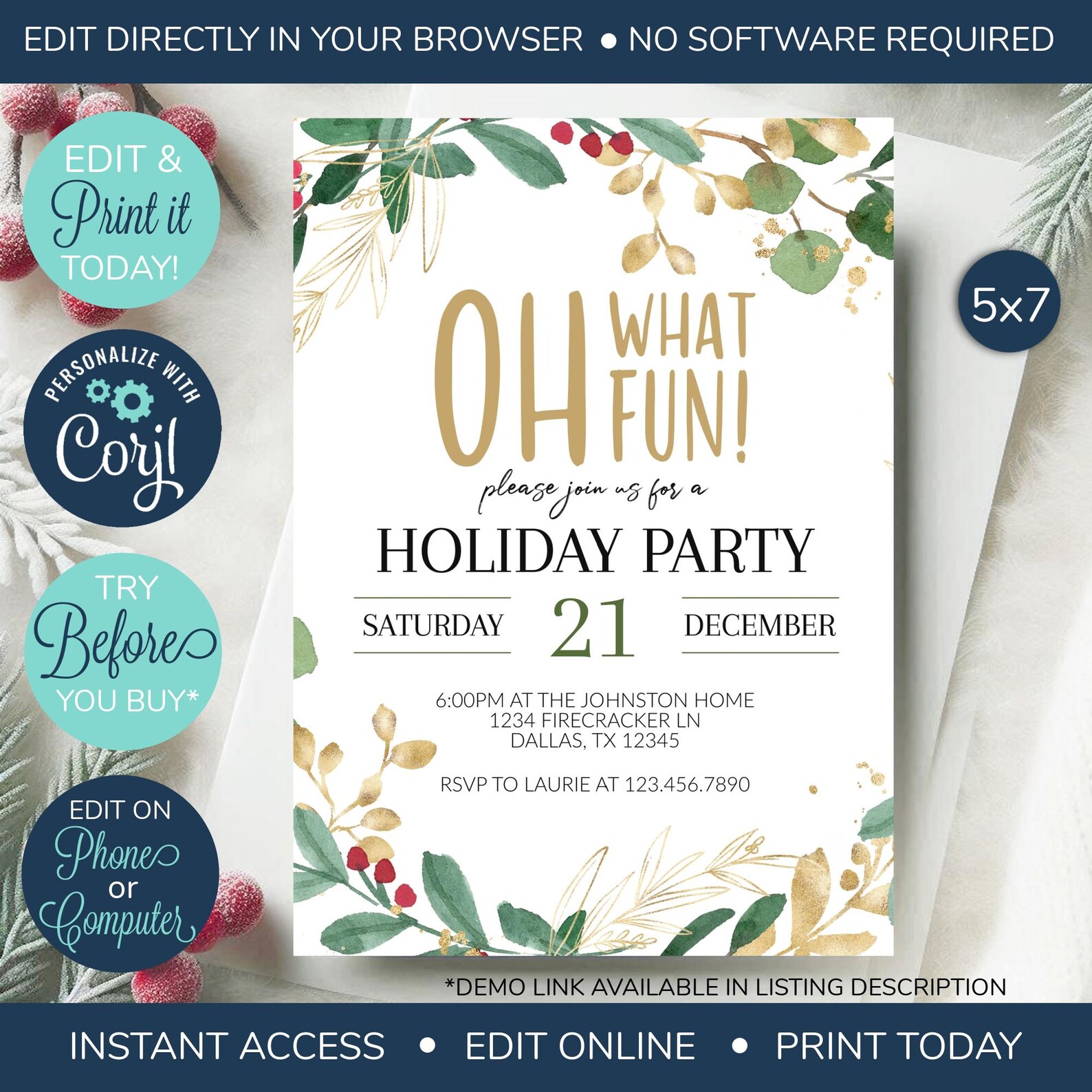 EDITABLE Christmas Party Invitation, Christmas Invitation, Christmas ...