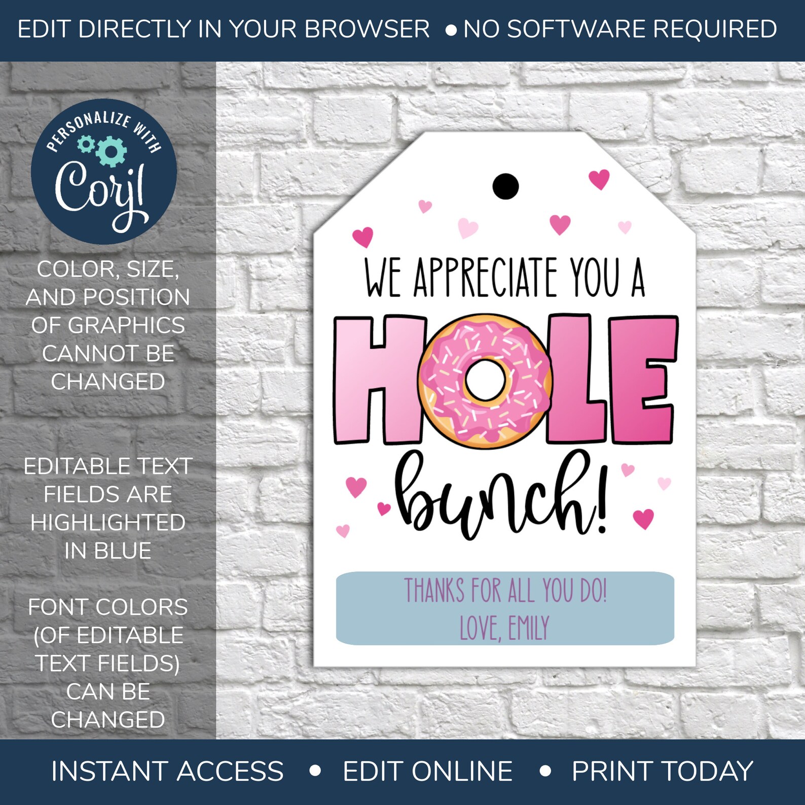 EDITABLE Donut Thank You Tags Teacher Gift Tags Appreciate | Etsy