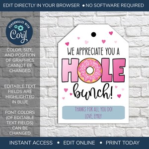 EDITABLE Donut Thank You Tags, Teacher Gift Tags, Appreciate You a Hole ...