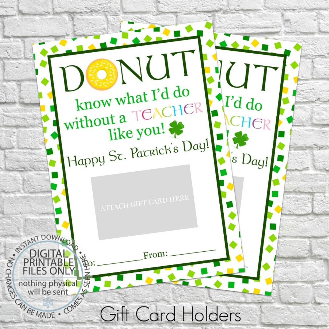 Donut Know What I'd Do, St. Patrick's Day Gift Card Holder, Printable ...