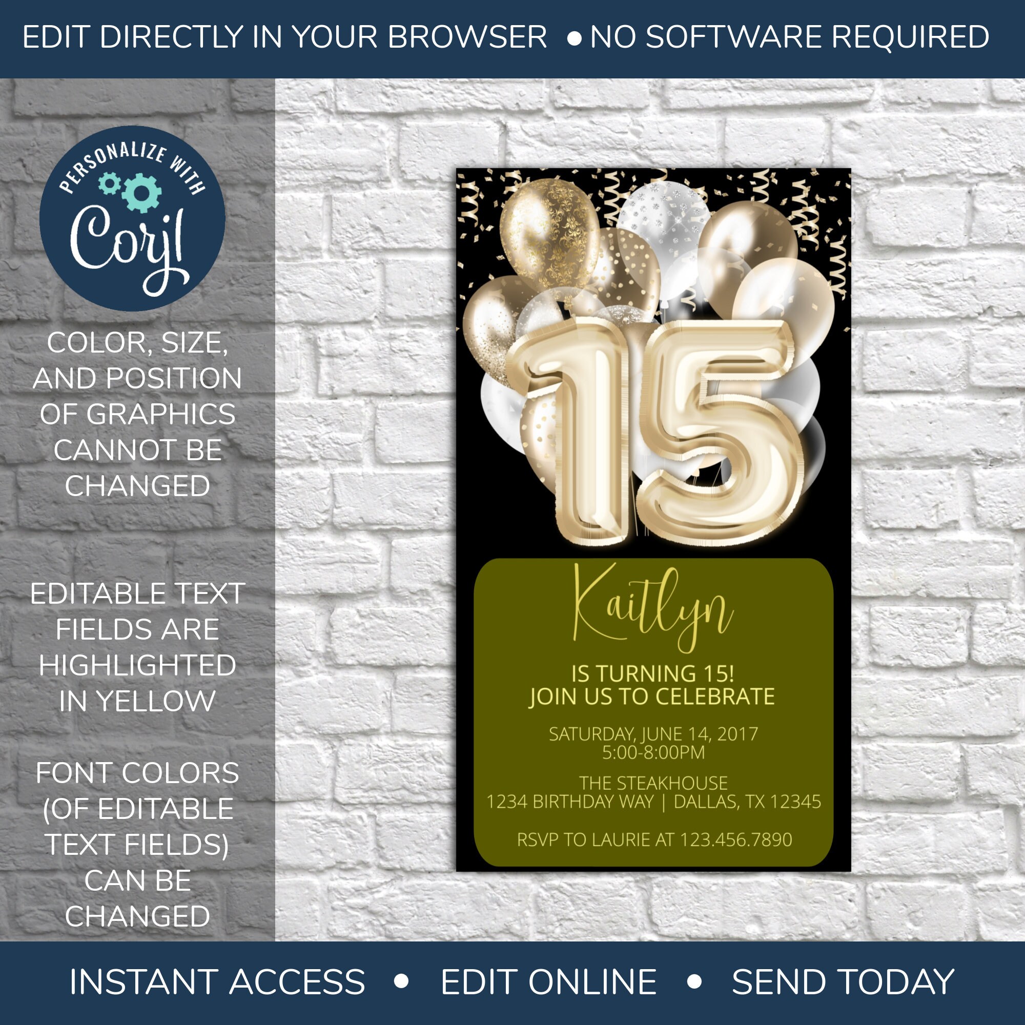 EDITABLE Electronic 15th Birthday Invitation, Teen Birthday Party ...