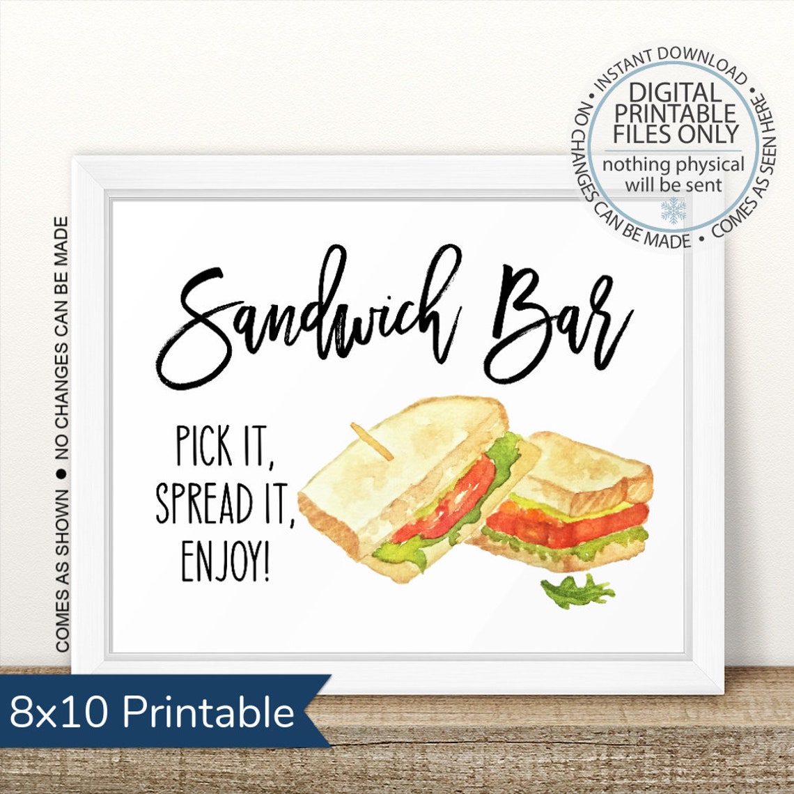 Printable Sandwich Bar Sign Printable Sandwich Sign Sandwich - Etsy