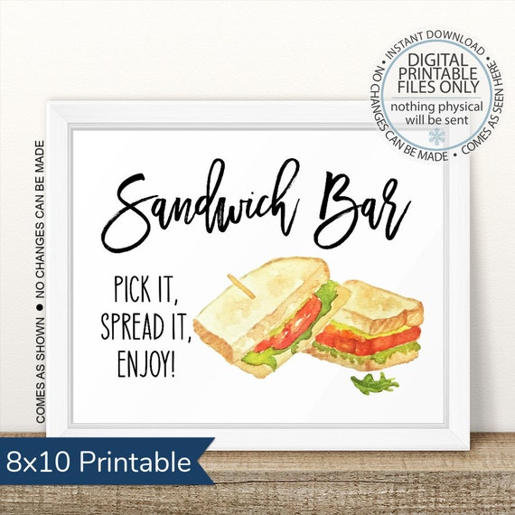 Printable Sandwich Bar Sign Printable Sandwich Sign Sandwich - Etsy