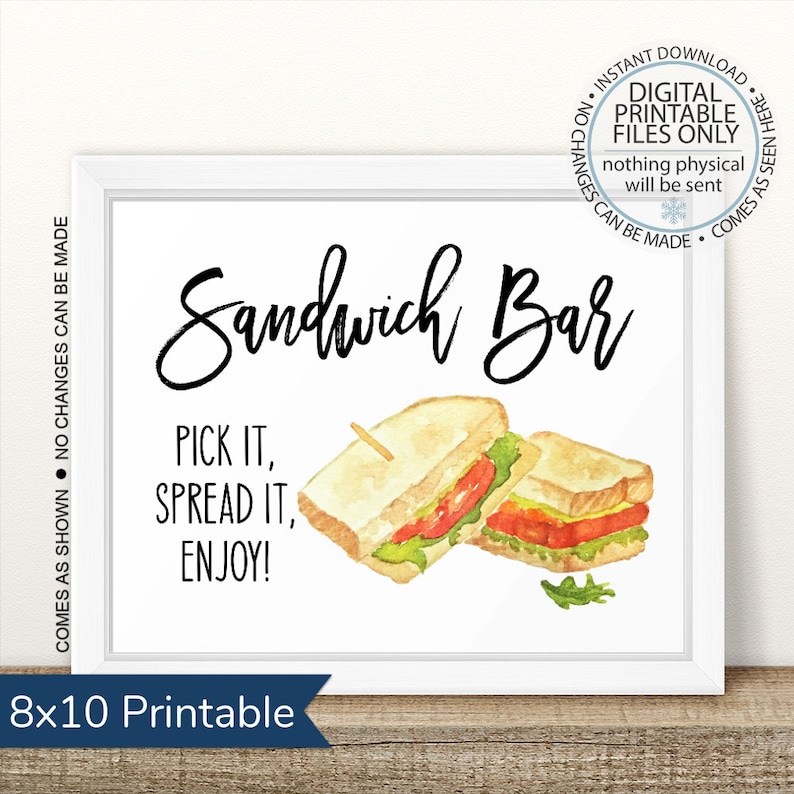 Printable Sandwich Bar Sign, Printable Sandwich Sign, Sandwich Station ...