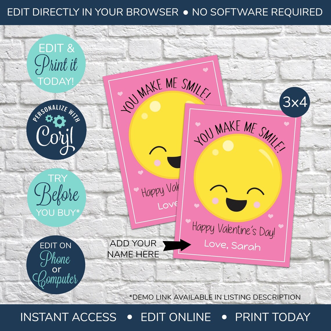 EDITABLE Classroom Valentine's Day Cards You Make Me | Etsy