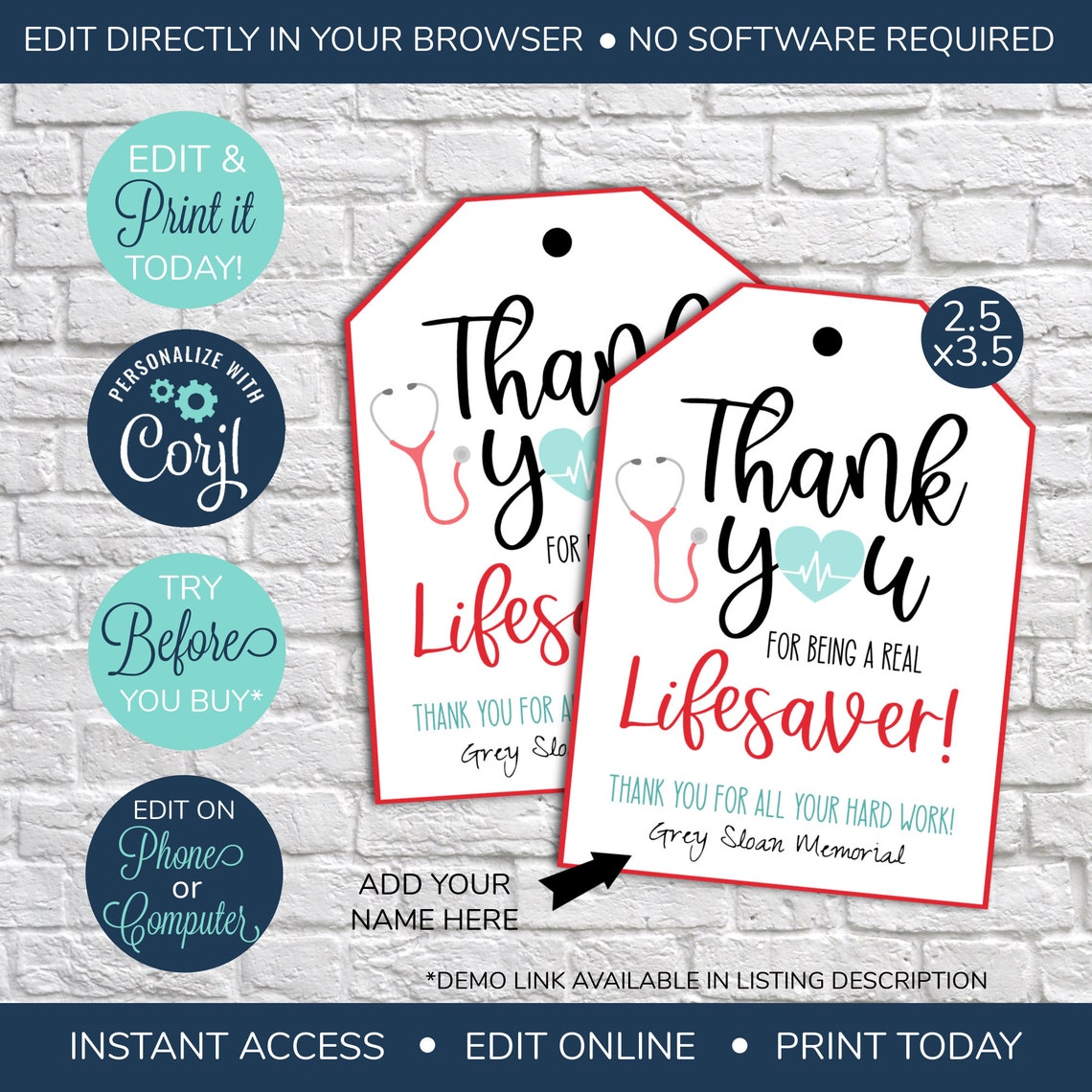 EDITABLE Thank You for Being a Real Lifesaver Gift Tag, Thank You ...