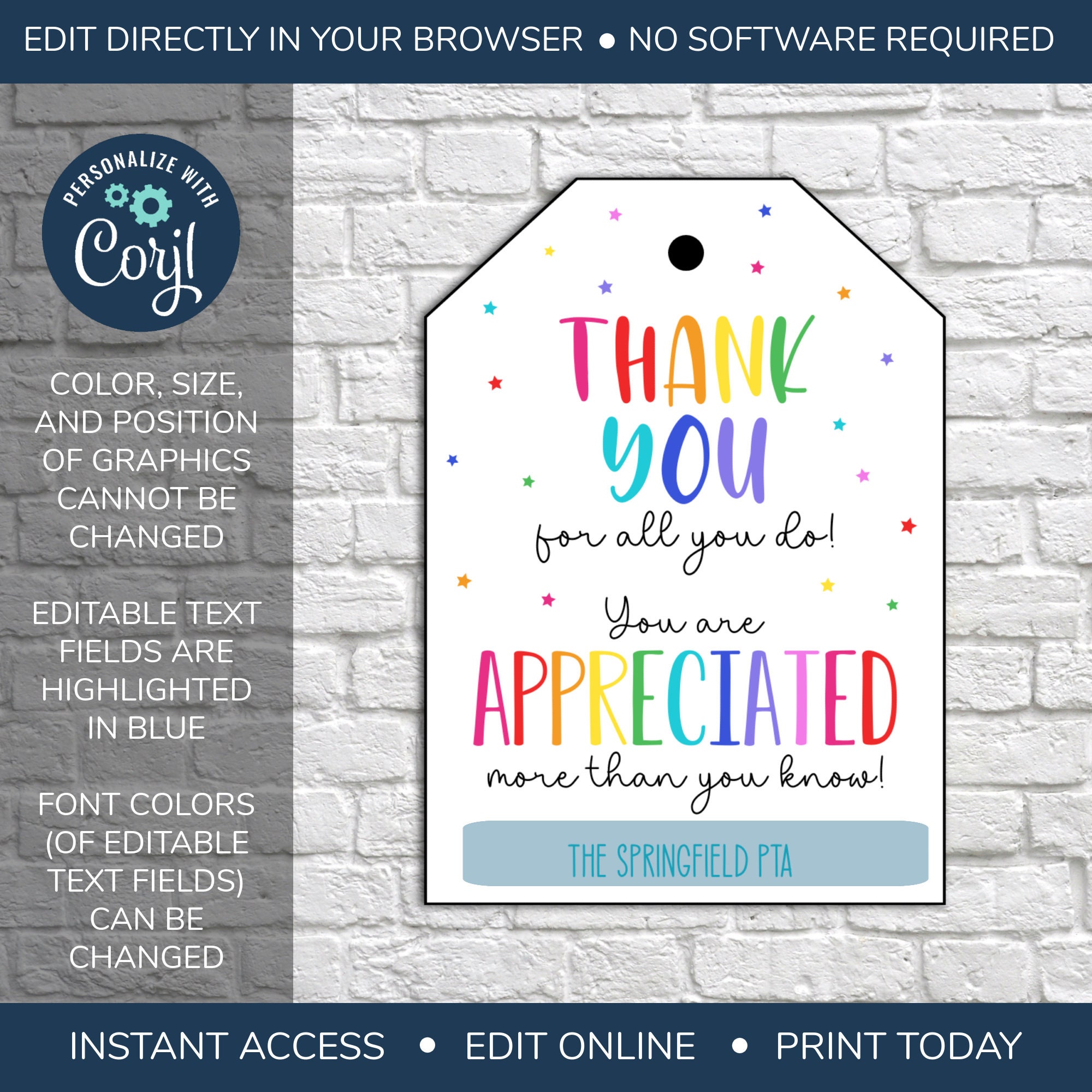 EDITABLE Appreciation Gift Tag, Teacher Staff Employee School ...