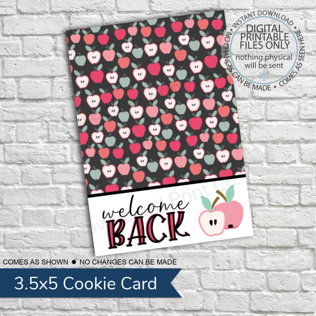 PRINTABLE Mini Cookie Card - 3.5"x5" - Welcome Back to School, Apple ...