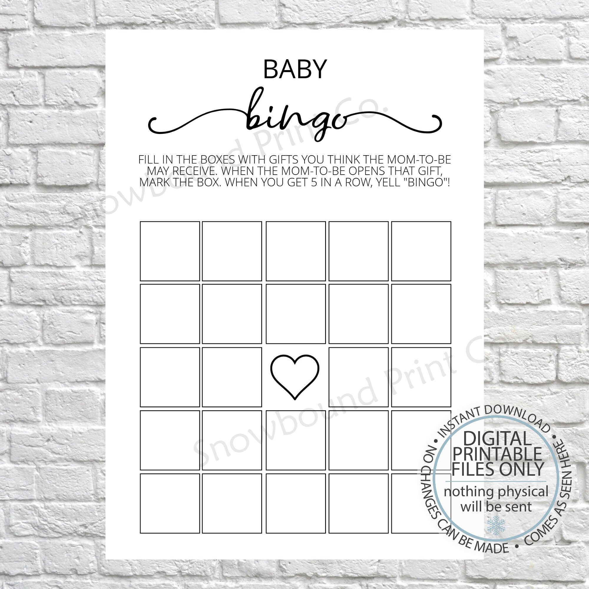 Printable Baby Shower Bingo Game Gender Neutral Baby Shower | Etsy