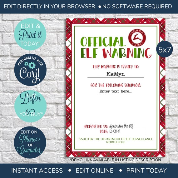 EDITABLE Elf Warning Official Elf Warning Elf Surveillance | Etsy
