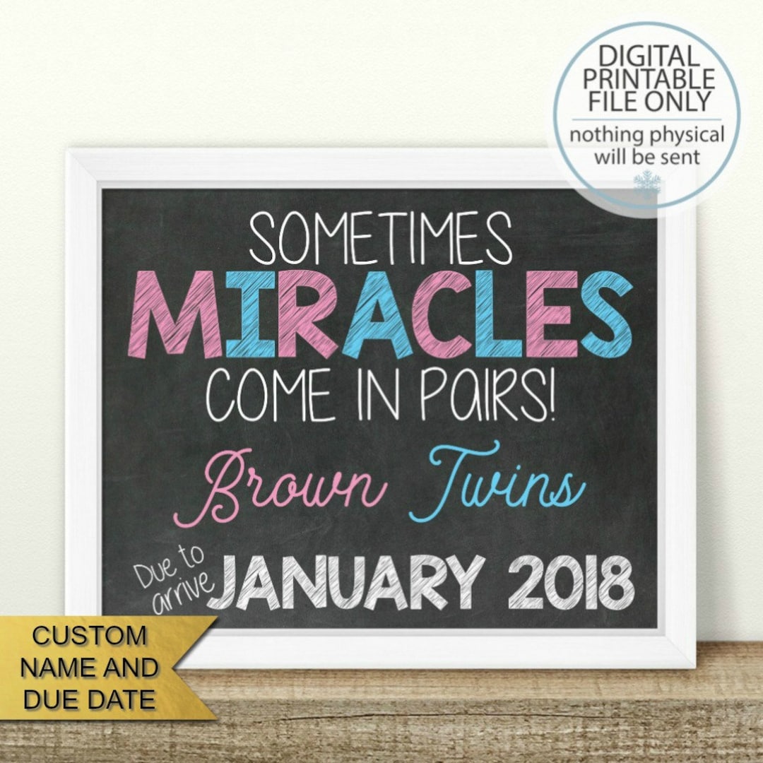 Twins PRINTABLE Pregnancy Announcement, Miracles Come in Pairs, We're ...