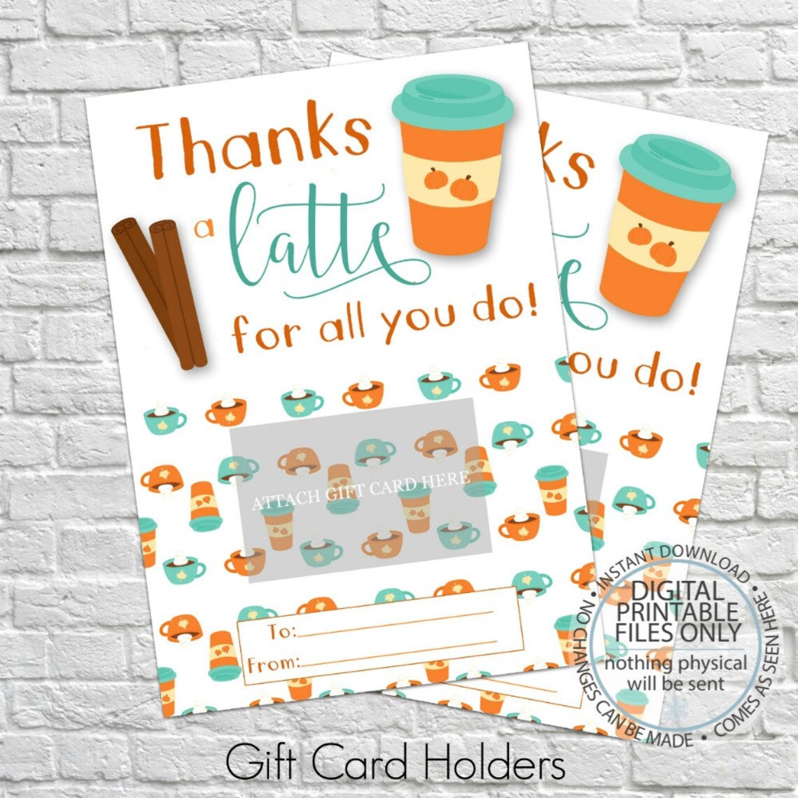 Thanks a Latte for All You Do Printable Gift Card Holder - Etsy